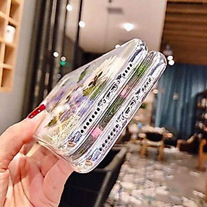 Abbery for iPhone 11 Flower case, Clear Soft TPU Flexible Rubber Pressed Dry Real Flowers Case Blue White Flower Case for iPhone 11 (Navy Flower)