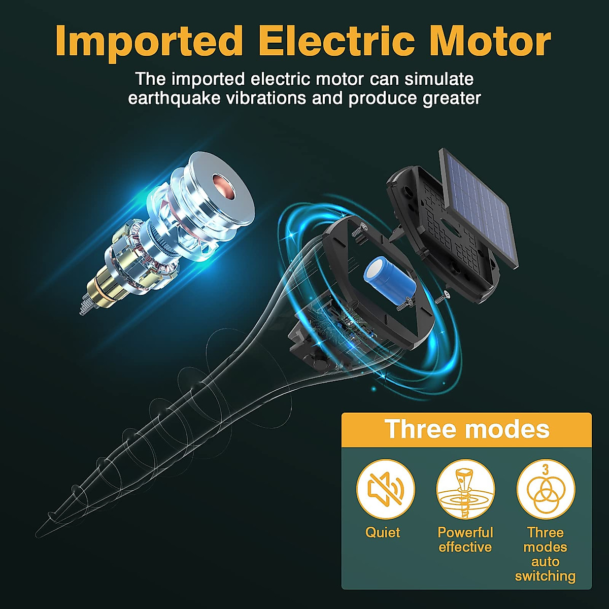 Thcritter 8PCS Mole Repellent Solar Powered, 3 Modes, Repels Moles, Gophers, Snakes and Voles by Vibrating and Varying The Sonic at 2 Minute intervals.