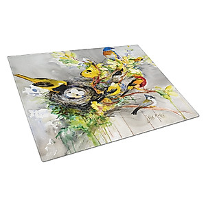 Caroline's Treasures JMK1024LCB Spring Birds Glass Cutting Board Large Decorative Tempered Glass Kitchen Cutting and Serving Board Large Size Chopping Board