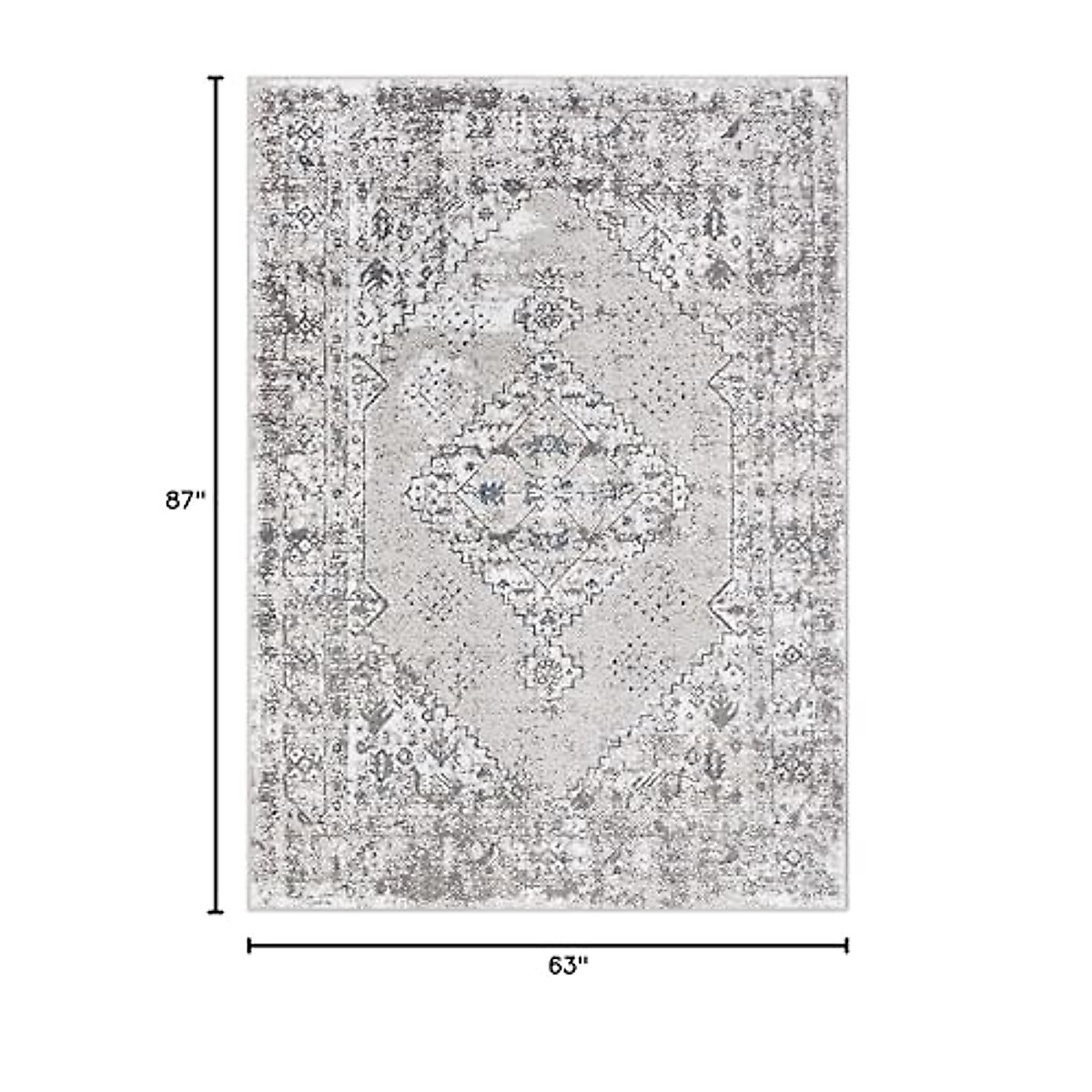 Well Woven Dulcet Trieste Distressed Floral Medallion Pattern Ivory Grey 5'3" X 7'3" Area Rug