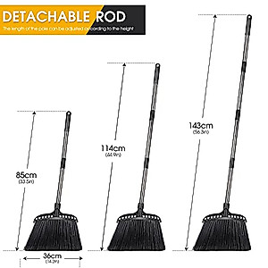 Kphico Heavy Duty Broom,Outdoor/Indoor Commercial Broom,Household Angle Broom with 56" Extendable Long Handle,Perfect for Courtyard Garage Lobby Mall Home Kitchen Room Office Floor Cleaning-Black