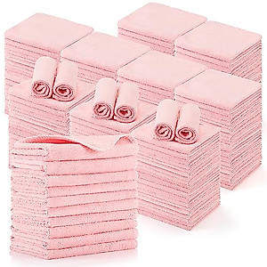 Preboun 100 Pack Washcloths Towel Set Pink Face Cloths Microfiber Baby Wash Cloth Cleaning Cloth Fast Drying Bath Towel Absorbent for Sport Girl Woman 12 x 12 Inches