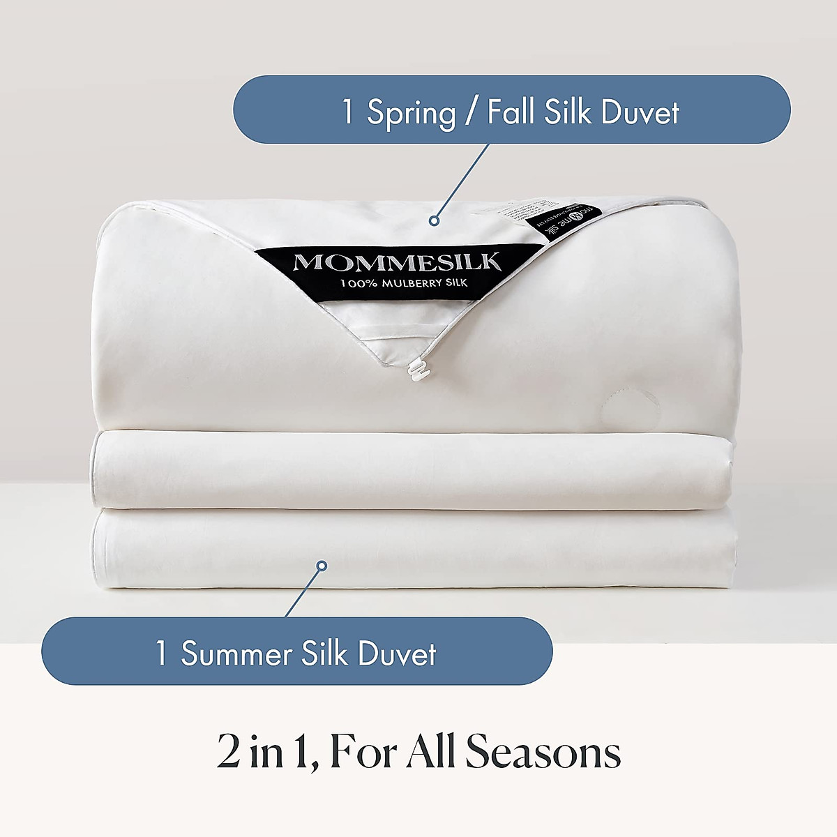 Mommesilk Silk Comforter Queen 2 in 1 Set 100% Silk Duvet All Seasons Separate 2 Layers Silk Duvets with Hooks Cozy Bedding