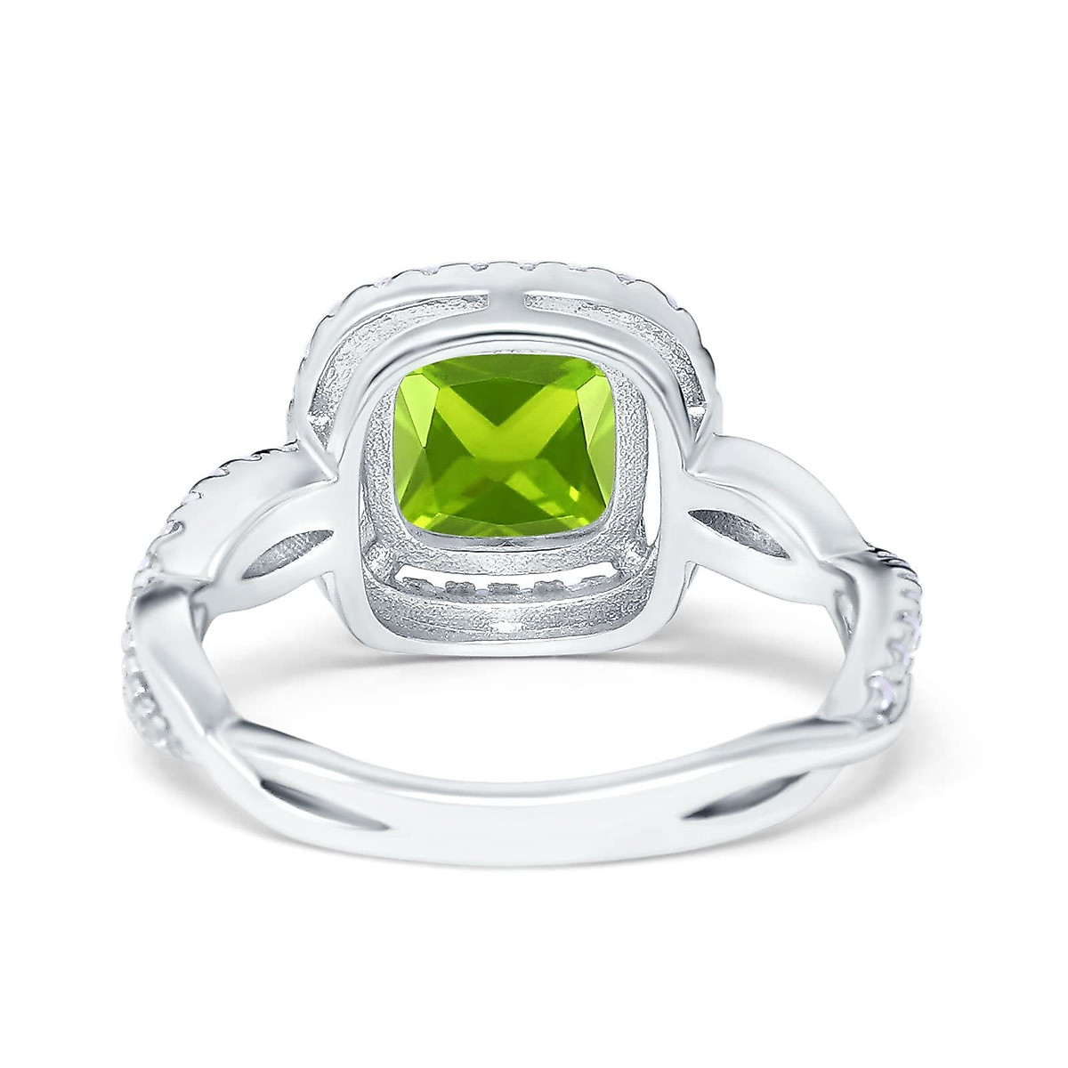 Blue Apple Co. Simulated Peridot Cubic Zirconia Size-8 Infinity Shank Cushion Cut Art Deco Halo Engagement Ring Round Simulated CZ 925 Sterling Silver