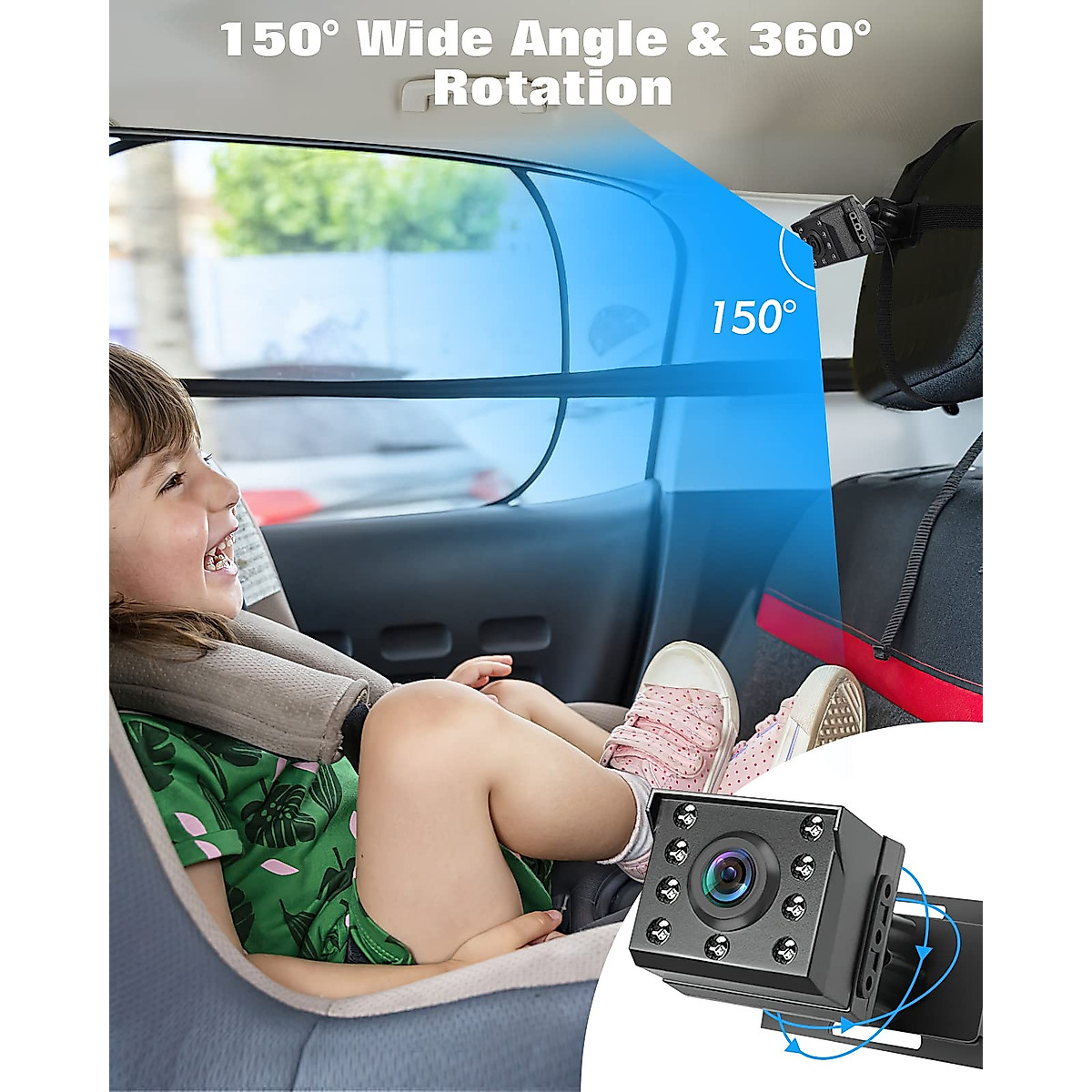 Zacro 1080P Baby Car Camera, 4.3" Baby Camera for Car, with HD Night Vision, 150° Wide View Angle Baby, 360° Rotatable, for Baby Rear Facing Seat