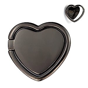 Sparkling Love Heart Phone Ring Holder Stand, 2 Pack 360 Degree Rotation Finger Ring Kickstand with Polished Metal Phone Grip for Magnetic Car Mount, Smartphone Accessories(Black)