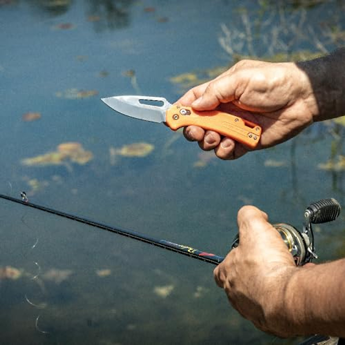 Klein Tools OFK000ORT KTO Resurgence Fishing Pocket Knife, AUS-8 Stainless Steel, Drop Point Blade, Orange Handle, Perfect EDC for Anglers