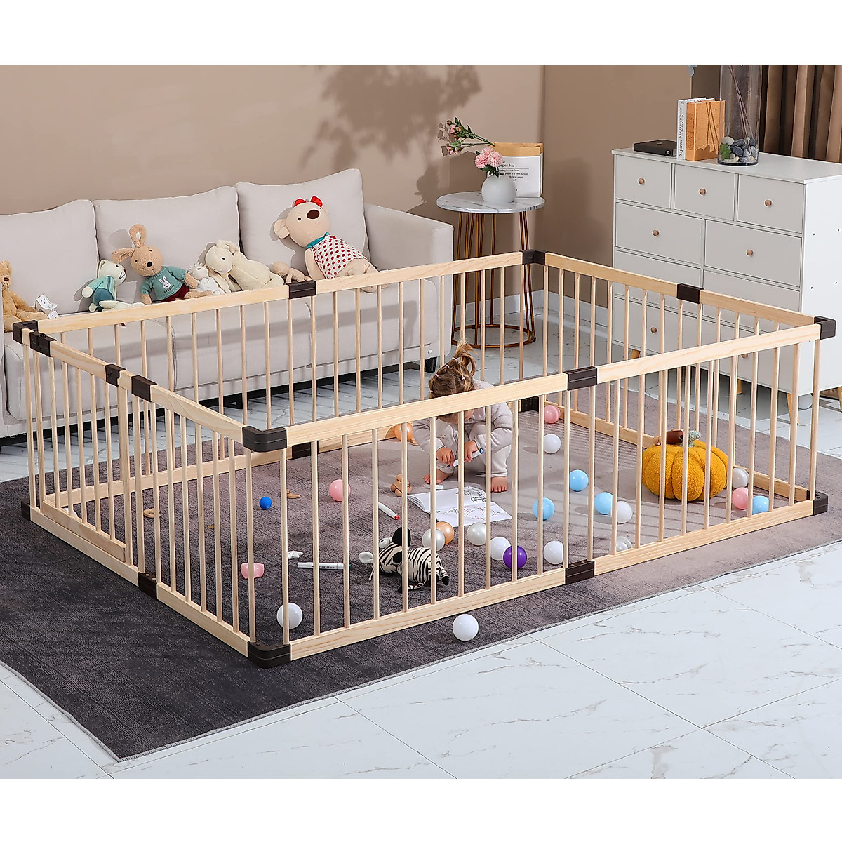 Baby Playpen,Playpen for Babies and Toddlers, Wooden Baby Playpen,79x71, Baby Play Pen,Baby Play Fence,Baby Play Yards,Baby Activity Center (180x200CM)