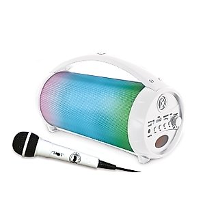 LEXIBOOK BTP585Z iParty-Portable Bluetooth Speaker with Microphone, Stereo, Light Effects, Karaoke, Wireless, FM Radio, USB, SD Card, Rechargeable Battery, White
