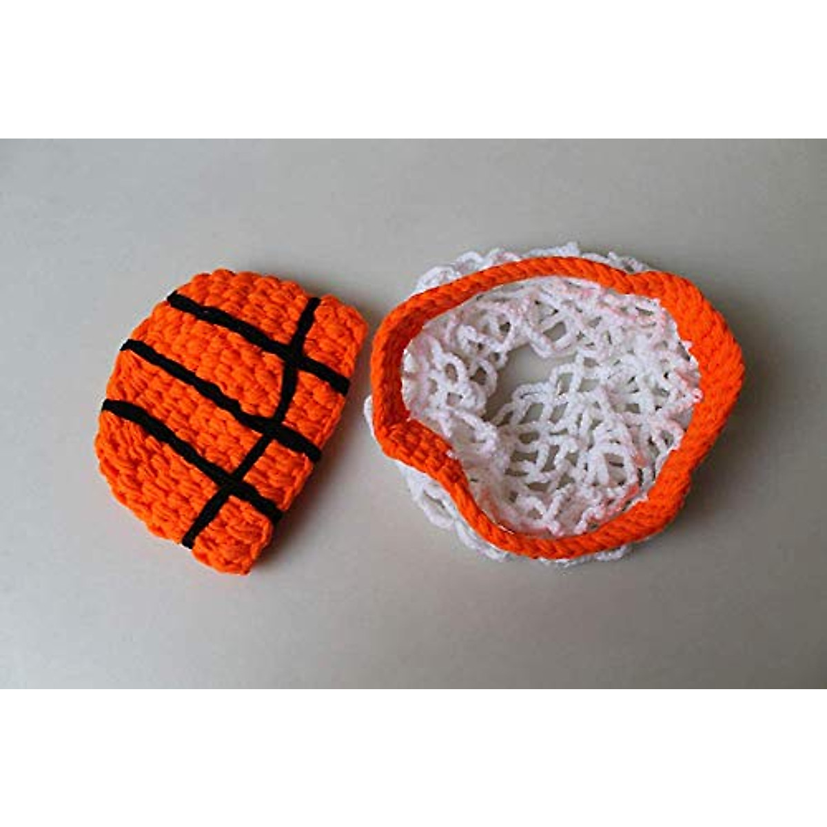 Infant Basketball Photography Props Crochet Costume Outfits Orange Hat+White Basket Photo Shoot Props for 3-6 Months Newborn Baby Boy Girl