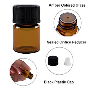 Super Z Outlet 1ml (1/4 dram) Mini Amber Glass Vial Bottles with Orifice Reducer and Cap for Essential Oils, Colognes & Perfumes (12 Pack)