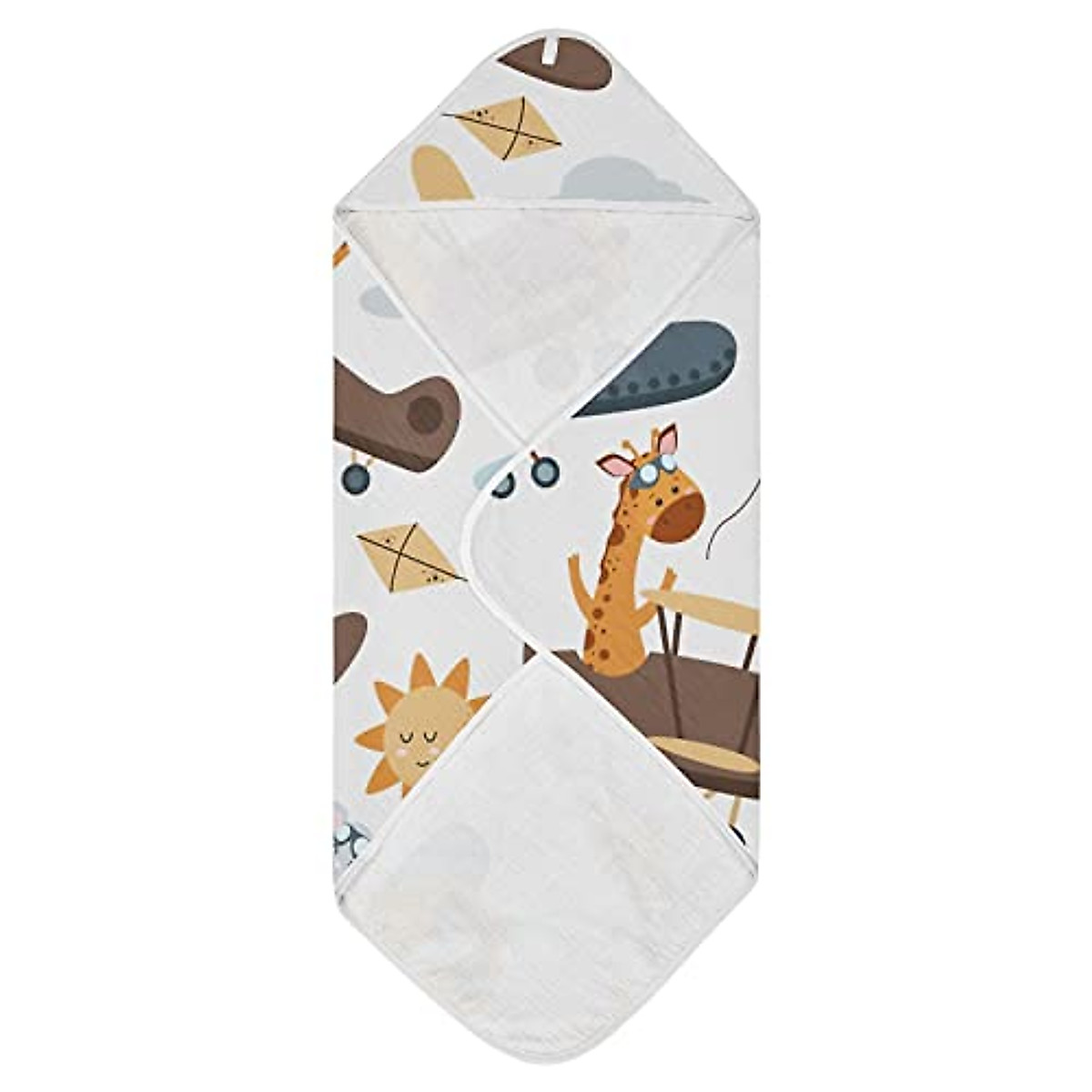 Pigsaly Cute Giraffe Koala Hooded Baby Towel Airplane Animals Baby Bath Towel Unisex Soft Organic Cotton Washcloths Toddlers Shower Gifts for Boys Girls Newborn 30 x 30 in