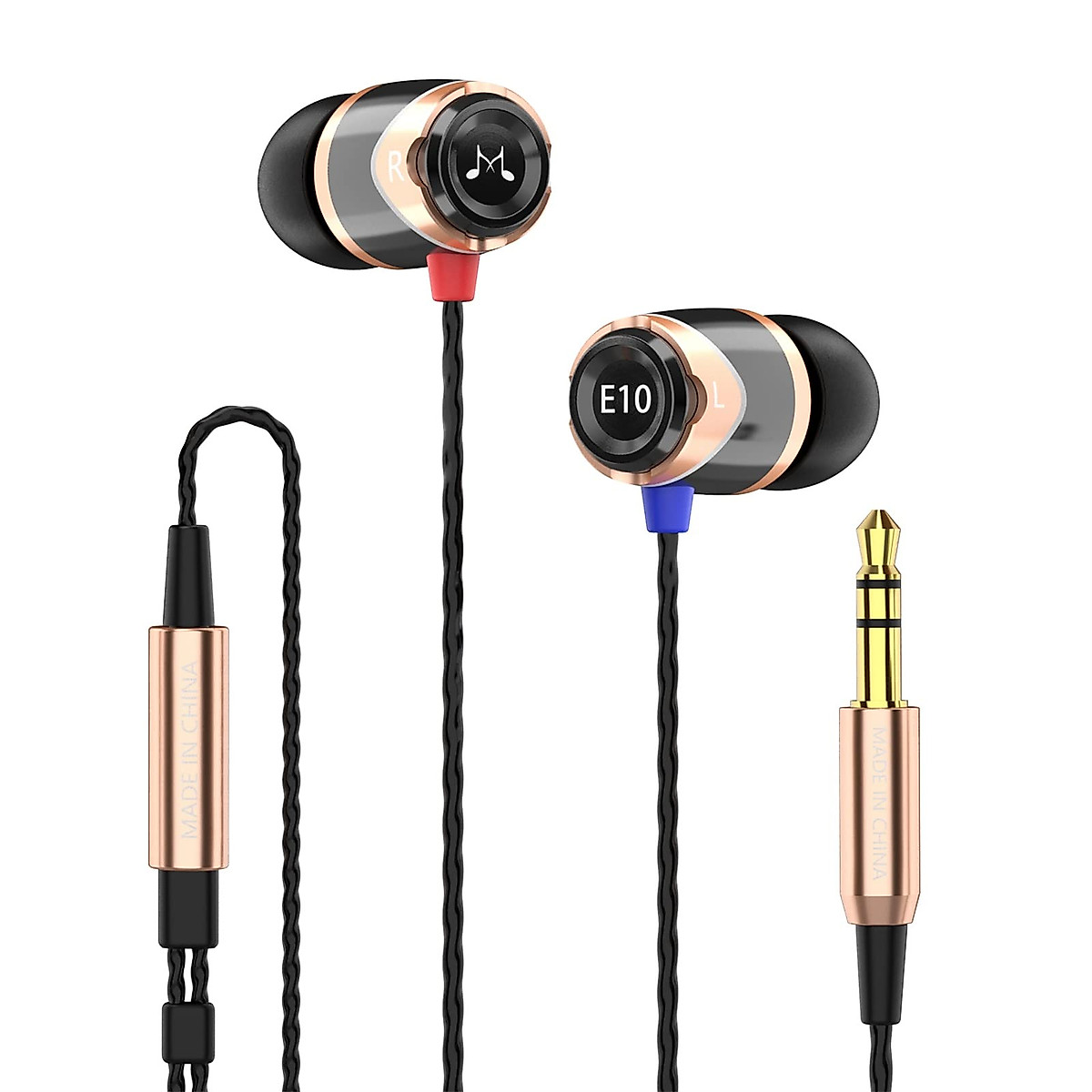 SoundMAGIC E10 Wired Earphones No Microphone HiFi Stereo Earbuds Noise Isolating in Ear Headphones Powerful Bass Tangle Free Cord Black Gold