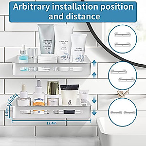 Shower Caddy, 2 Packs Shower Shelf No Drilling, Adhesive Shower Rack Wall Mounted with 4 Hooks, Rustproof Bathroom Shower Storage Organizer