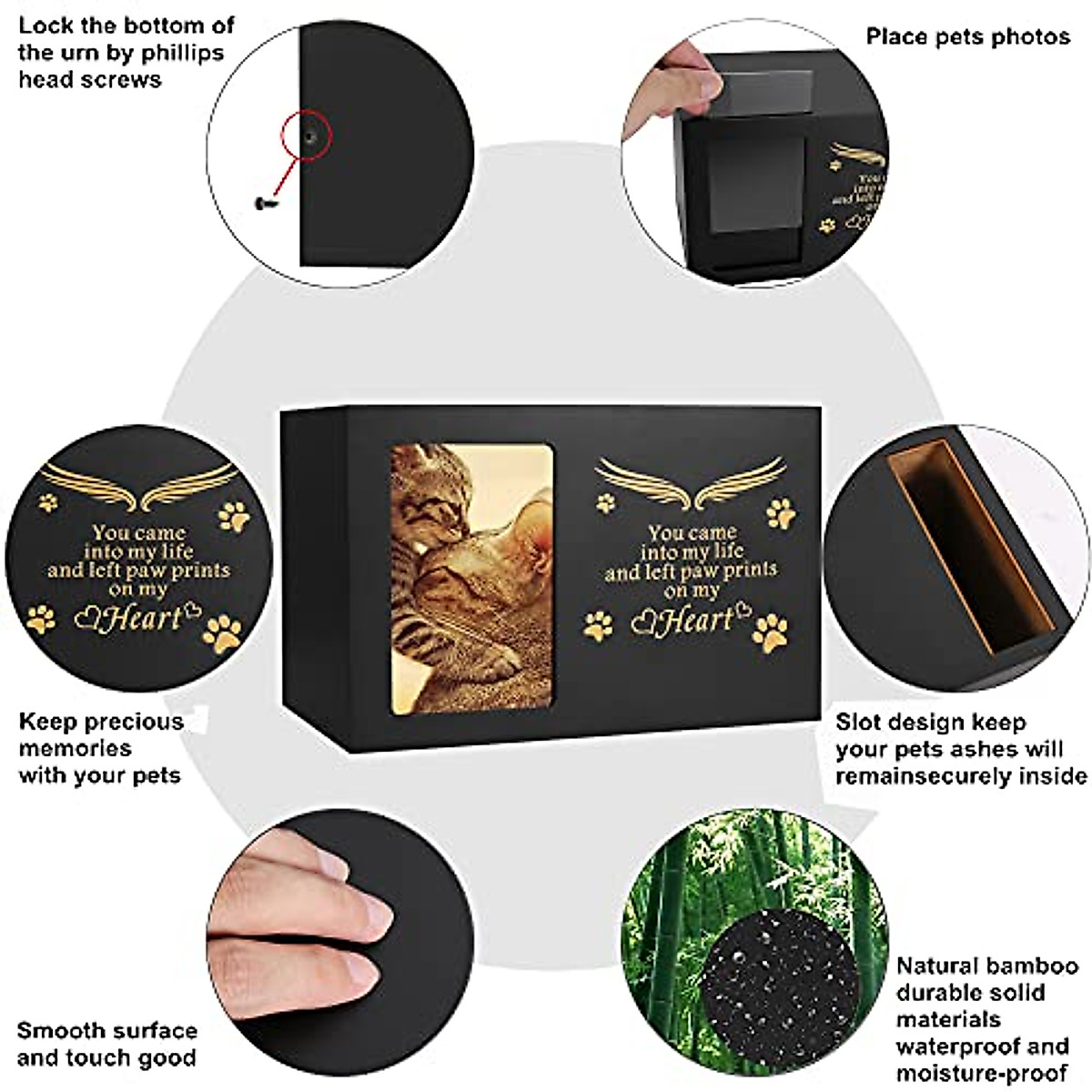 BAMTALK Pet Urns for Dogs or Cat Ashes, Dog Keepsake Box Cremation Urn, Pet Memorial Box, Pet Cremation Urn with Photo Frame,Large Wooden Urn for Dog Ashes, Pet Loss Memorial Gifts (170 Cubic Inches)