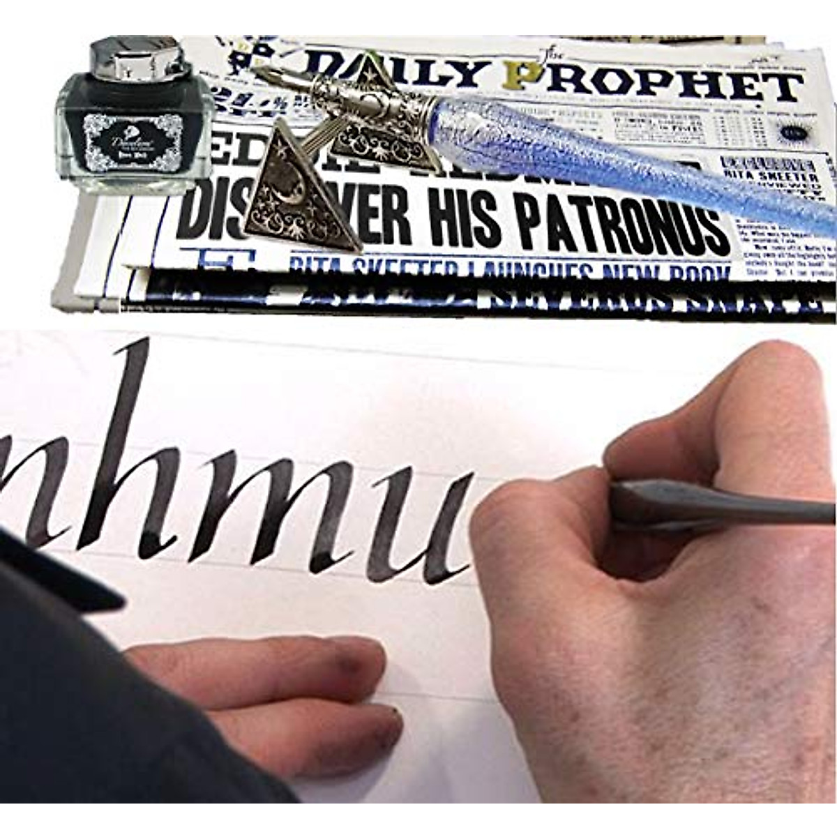 DAVELIOU 19-Piece Wizard Calligraphy Set for Beginners and Professionals, Creates Clean and Smooth Lines, Calligraphy Kit Includes Pens, Inks, Nibs, and Case (Blue & Silver)