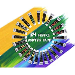 KINREX Acrylic Paint Set - 24 Color Art Set - 12 ml Each - Non Toxic and Vibrant Colors - Best Craft Gift for Adults and Kids