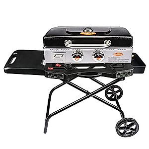 Hisencn Portable Flat Top Grill Propane Gas Grill, Portable Folding Grill Cart Outdoor Griddle Stand Shelf, RV - 348 sq. in. Heavy Duty & 24000 BTUs Griddle for Tabletop BBQ Grill, 22 Inch with Hood