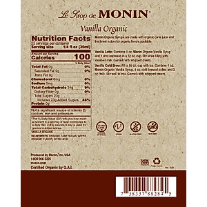 Monin - Organic Vanilla Syrup, Naturally Smooth Sweetness, Great for Coffee, Shakes, and Cocktails, Gluten-Free, Non-GMO (750 ml)