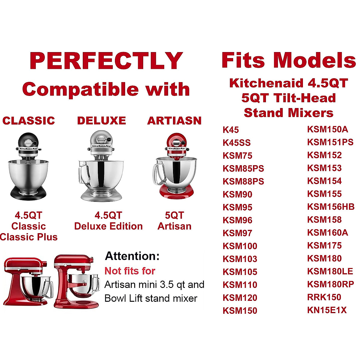 Stainless Steel Flat Beater for KitchenAid 4.5-5QT Tilt-Head Bowls,Fit for Classic, Classic Plus and Artisan Serie K45SS,KSM75,KSM90,KSM95,KSM150,Dishwasher Safe Paddle Attachment for Kitchenaid Mixer