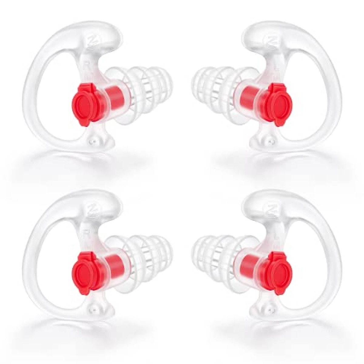 Zeadio Noise Filtered Silicone Earplug, Comfortable Molded Hearing Protection Earpiece, Noise Defender Earbud for Shooting, Concert, Two-Way Radio Coil Tube Audio Kits - Transparent, Medium, 2 Pair