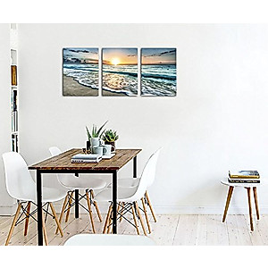 Canvas Wall Art Beach Sunset Ocean Waves Wall Decor 3 Pieces x 12" x 16" Modern Seascape Canvas Artwork Contemporary Nature Pictures Painting Giclee Prints Framed Ready to Hang for Home Decoration