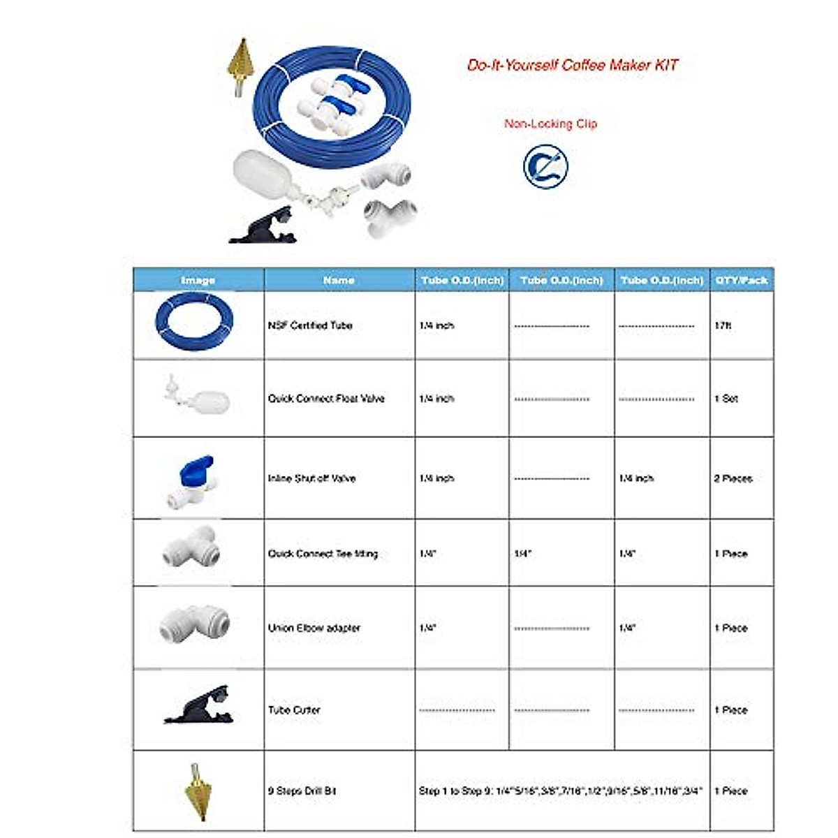 PureSec-CMK01 Coffee Maker AutoFill Kit Filtered Water Auto Refill DIY Kit Coffee Machine Water Line Kit Direct Water Line Plumbing Kit For Non-Commercial Keurig Coffee maker Single-Serve Brewers