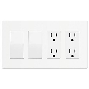 ENERLITES - SI8834-W-STICKER Screwless Decorator Wall Plates Child Safe Outlet Covers, Size 4-Gang 4.68" H x 8.30” L, Unbreakable Polycarbonate Thermoplastic, SI8834-W, Glossy, White