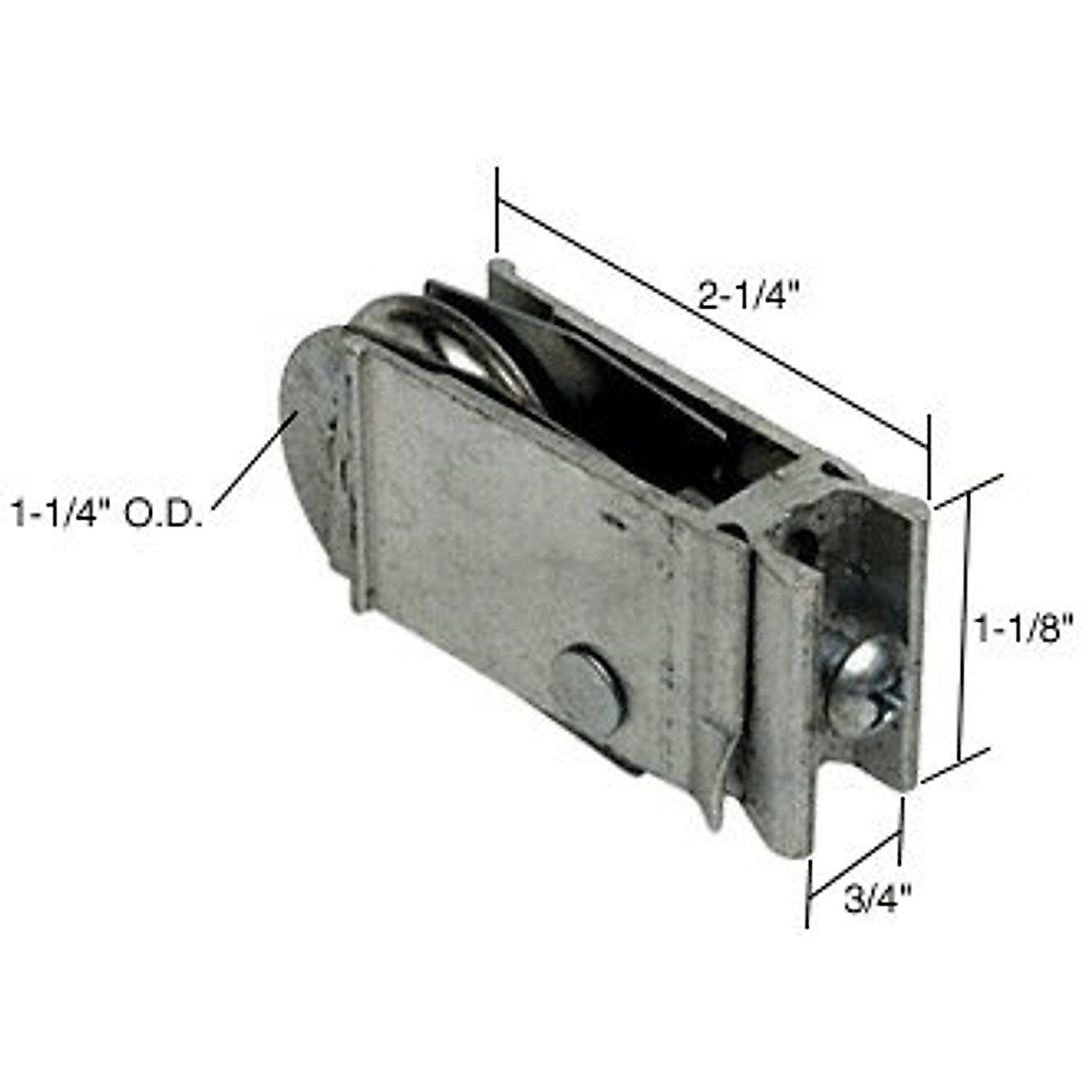 Sliding Glass Door Roller for Miller Industries Doors, 1-1/4" Steel Wheel, 3/4" Wide Housing