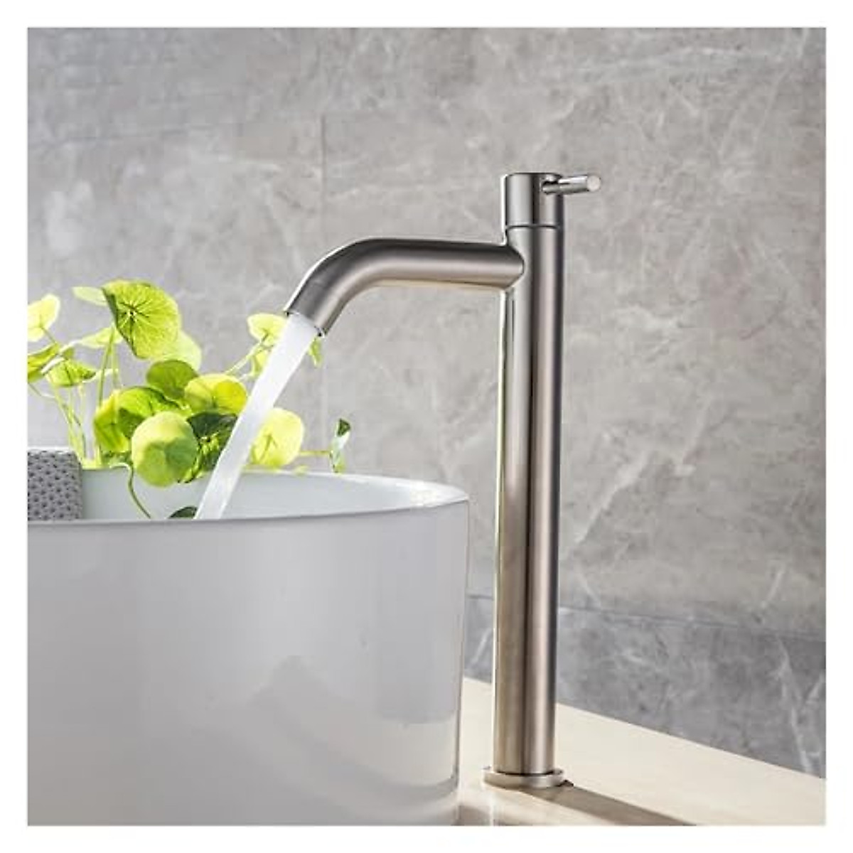 Stainless Steel Quick Opening heightened Single Cold Kitchen Sink Faucet Bathroom Above Counter Basin Faucet(BlackB)