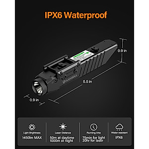 TOUGHSOUL Tactical Flashlight Green Red Laser Sight Combo, 1450 Lumen Picatinny Rail MLOK Mounted Rechargeable Rifle Flashlight (Red Laser)