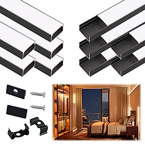Muzata 10Pack 6.6FT/2M Wider LED Channel Black Aluminum LED Diffuser Channel with Milky White Cover U102 BW 2M
