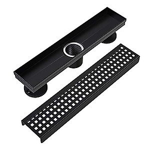 WEBANG 12 Inch Shower Linear Black Drain Rectangular Floor Drain with Accessories Square Hole Pattern Cover Grate Removable SUS304 Stainless Steel CUPC Certified Matte Black