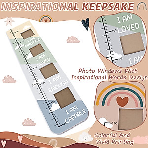 Solid Wood Inspirational Growth Chart for Kids with Photo Windows, Motivational Height Chart for Kids, Foldable Kids Height Wall Chart Milestone Marker, Positive Birthday Gift for Girls Room Decor