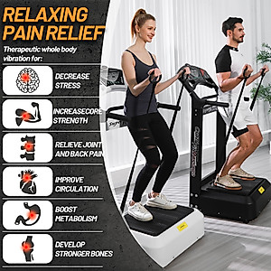 ps Vibrating Plate Exercise Machine, Whole Body Vibration Fitness Platform, Aerobic Training Fitness Vibration Equipment with Vibrating Pull Bands for Home Gym Workout、Family weight loss and body shap