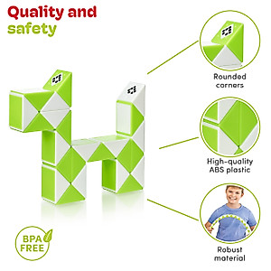 CUBIDI® Magic Snake Cube | Fidget Snake Toy for Kids | Travel Toys for Kids Ages 4-8 | Great Gift for Boys and Girls Birthday, Christmas, Stocking Stuffers - 24 Blocks | 0.9 inch x 0.7 inch | Green