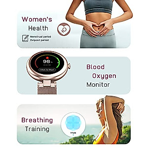 Smart Watch for Women IP68 Waterproof, Round Women's Watch for iOS Android Phones Fitness Tracker Smartwatch with Heart Rate Monitor Steps/Sleep Tracker Slim Gold (Sport & Metal Bands Included), LYNN