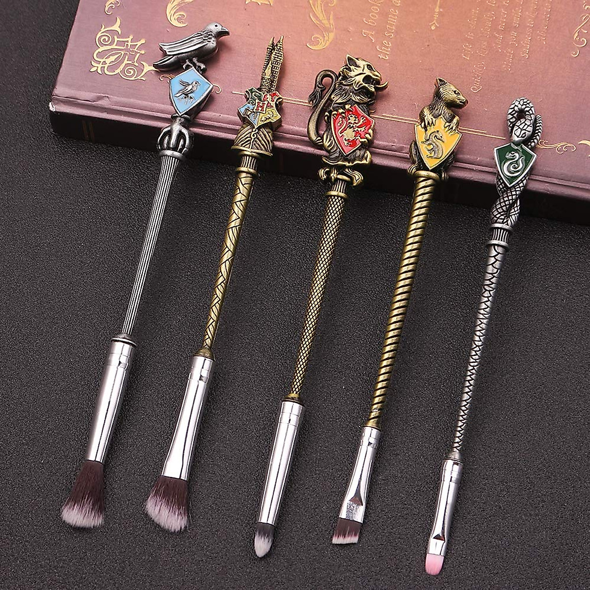Magic Wand Makeup Brushes Set - 5pcs Wizard Wand Makeup Brushes Foundation Blending Blush Eyeshadow Face Lip Powder Brush Beauty Tools (New-Bronze)