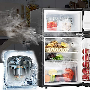 3.2 Cubic Feet Mini Compact Refrigerator Double Door Mini Fridge Small Drink Food Storage Machine,Silver