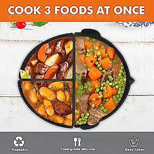 LARMAZEN Slow Cooker Liners for 6 – 8 QT Crockpot & Hamilton Pot, Allows Cooking 3 Foods At Once,Reusable Silicone Slow Cooker Divider Insert,Leakproof/Dishwasher Safe/BPA Free (Black)