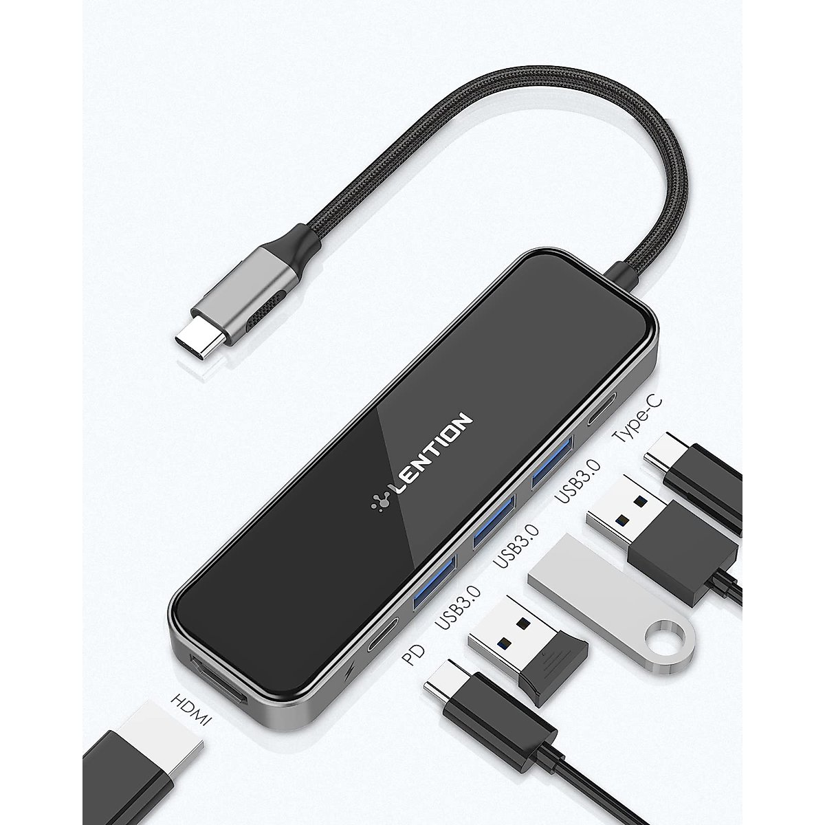 LENTION USB C Hub with 100W Power Delivery, 4K HDMI, USB 3.0 & Type C Data Compatible with 2021-2016 MacBook Pro 13/15/16, New Mac Air/Surface, Chromebook, More, Stable Driver Adapter (CB-CE35, Black)