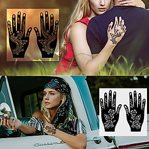 QSTOHENA Henna Tattoo Stencils kit, 12 Sheets Temporary Tattoo Stickers for Women Girls Indian Arabian Reusable Hand Tattoo Templates