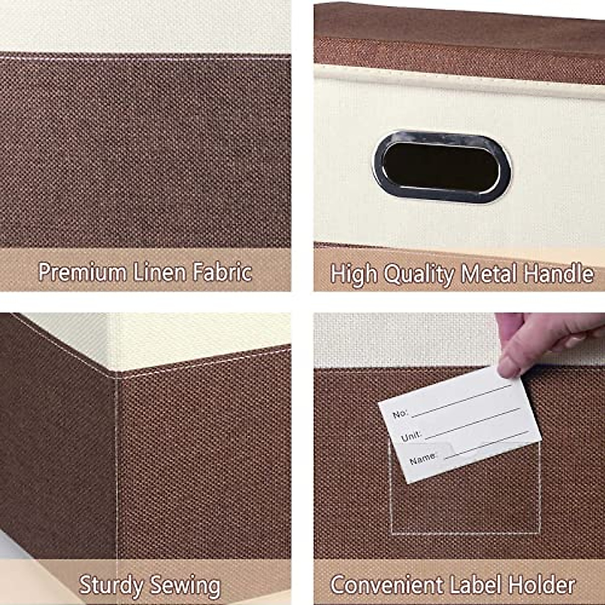 SZSJA Fabric Bins with Lids Linen Storage Boxes with Lids, Collapsible Storage Cubes 3 Pack Stackable Closet Storage Bins, Foldable Cloth Organizer Containers for Bedroom Storage