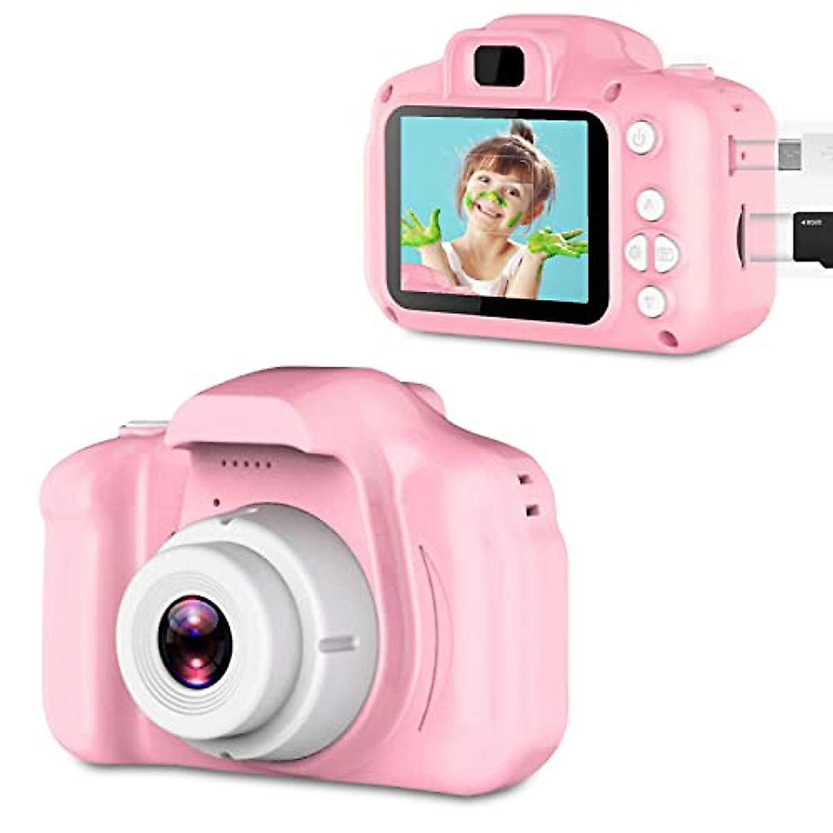 Portable Kid Video Camera, X2 Mini 2.0 inch HD 1080P IPS Color Screen Children's Digital Camera Cute Camera for Boys and Girls, Support 32GB TF Card(Pink)