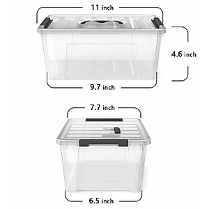 WYT 12 Pack Small 5-Quart Clear Plastic Storage Bins with Lids and Latch Buckles, Storage Organizer Container with Handle