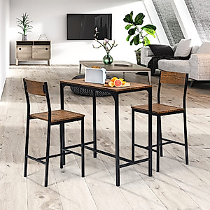 COSTWAY 3 Pieces Bar Table Set, Pub Table Set W/Heavy Duty Steel Frame, Modern Industrial-Style Table & Chair Set for Kitchen, Dining Room, Breakfast Nook, Bistro, Easy Assembly