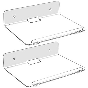 Cosmos Set of 2 Acrylic Floating Wall Shelves Hanging Shelves, Adhesive Wall Display Shelf Stand for Plant Pot, Speaker, Security Camera, Figures in Office and Home, 8 x 6 Inch