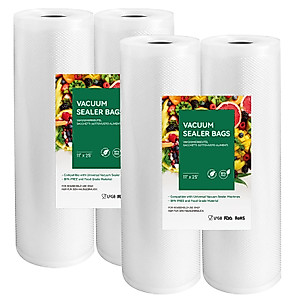 Vacuum Sealer Rolls Bags, 4 Rolls 11" x 25' Commercial Grade BPA Free Bag Rolls, Heavy Duty, Vacuum Storage Bags Food for vac storage, Meal Prep or Sous Vide