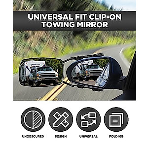 AOCISKA Car Tow Mirrors,Universal Clamp-On Towing Mirror 360 Degree Rotation Adjustable Towing Mirror,RV Leveling Blocks Rear View Side Clip on Mirror Extensions for Towing