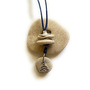 Celtic Knot Hag Stone Necklace, Trinity Holy Necklace with Natural Witches Amulet